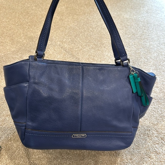 Coach | Bags | Coach Carrie Leather Tote Navy Blue | Poshmark